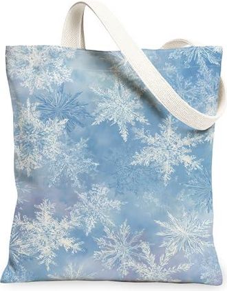 Generic Sacs fourre-tout en toile avec motif flocon de neige, sacs de courses r&eacute;utilisables, l&eacute;gers et lavables en toile pour les voyages, bleu, 13x15 Inch