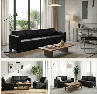 Mendler Modular 4-Sitzer Sofa Couch Lyon, Kunstleder - schwarz