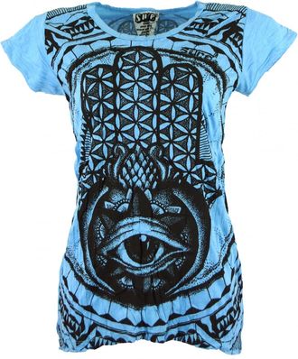 Guru Shop Sure T-Shirt Fatimas Hand - Hellblau, Damen, Baumwolle, Size:L