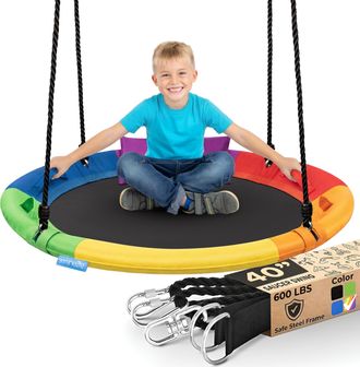 SereneLife Netschaukel Outdoor, H&auml;ngeschaukel, Schaukel mit 101cm Durchmesser, Tellerschaukel bis 320Kg belastbar, Swing mit 120-160cm verstellbarem Seil, Inkl. 