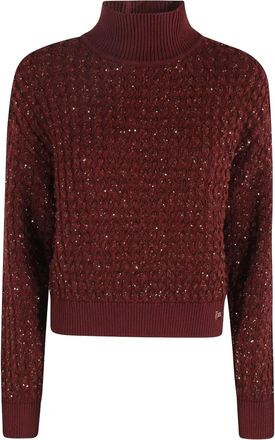Elisabetta Franchi pull brodé de sequins à col roulé - Rouge