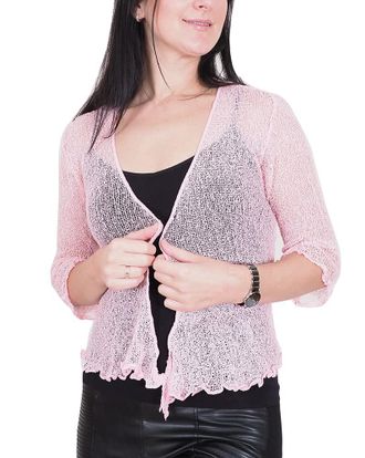 Mimosa Damen geh&auml;kelter Bolero offener Cardigan Glitzer oder einfarbige super Dehnbare Spitzen-Fischnetz-Strickjacke Normal und &Uuml;bergr&ouml;&szlig;e