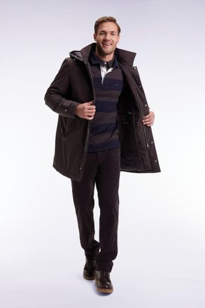 Eden Park Imperm&eacute;able Long En Nylon Marron &Agrave; Capuche Amovible