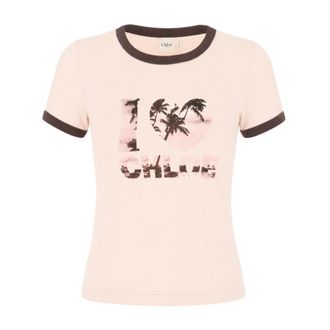 Chlo&eacute; Femme, Tops, Rose, Taille: 42 FR T-shirt en coton imprim&eacute;
