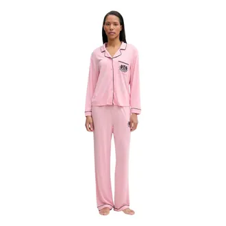 Juicy Couture Ensemble Pyjama Chemise et Pantalon &agrave; &eacute;cusson logo - Femme - V&ecirc;tements de nuit et de d&eacute;tente - Rose - Taille: 36 FR