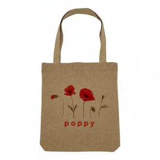 Fabulous Sac Shopping Tote Bag Aspect Lin - Poppy Flowers Watercolour Chic Garden Love - Sac de Courses Toile Epaisse 360g Beige Naturel Cabas Port&eacute; Epaule Sol