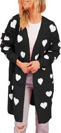 Generic Cardigan en tricot pour femme avec poche et col en V pour la Saint-Valentin 2026, Noir, XL