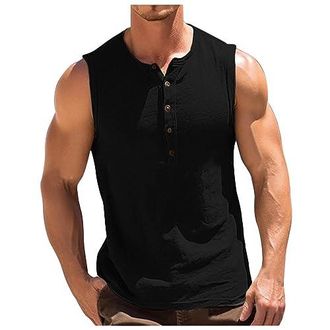 Generic T-shirt sans manches uni l&eacute;ger pour homme - Classique - Tendance - D&eacute;contract&eacute; - Respirant - Polyvalent - Extensible - Henley - Entra&icirc;nement et course
