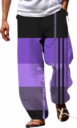 Generic DENGJIAMY Pantalon &agrave; carreaux pour homme - Pantalon d&eacute;contract&eacute; pour lext&eacute;rieur - Pantalon de vacances en plein air - Pantalon ouvert - Jambe droite -