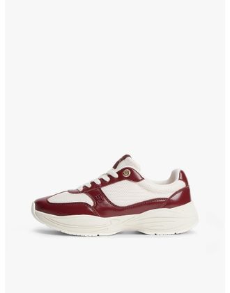 Tommy Hilfiger Baskets en cuir &agrave; textures vari&eacute;es avec monogramme TH - Rouge multicolore-Marron