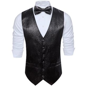 Barry.Wang Herren Weste mit Pailletten, gl&auml;nzend, mit Fliege, Set, schick, leger, f&uuml;r Feste, Disco, Party, Abschlussball, Schwarz, XXL