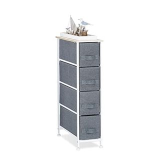 Relaxdays Regalsystem, 4 Stoff-Schubladen, HxBxT: 76 x 20 x 48 cm, universale Schubladenbox, Metall und Holz, grau, Variante D