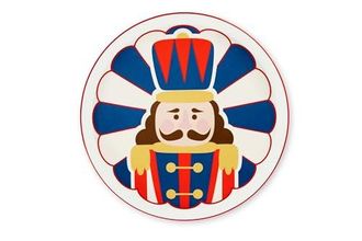 Excelsa Vintage Christmas Lot de 6 assiettes Panettone ou Pizza, 30,5 cm, porcelaine, d&eacute;coration soldat