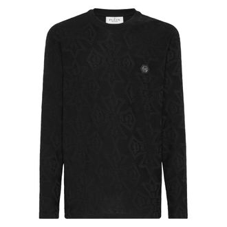 Philipp Plein Homme, Tops, Noir, Taille: 2XL Longsleeve Jacquard Crest