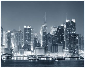 Wallario Poster - New York Skyline - Schwarz Wei&szlig; Blau in Premiumqualit&auml;t, Gr&ouml;&szlig;e: 40 x 50 cm