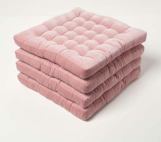 Homescapes 4er-Set Samt-Stuhlkissen 40x40 cm - rosa Baumwollsamt - Homescapes