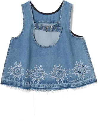 Ganni Broderie Anglaise Denim Tank Top - Blue
