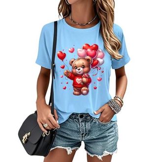 Generic T-shirts de Saint-Valentin pour femmes, joli ballon en forme de coeur dours | Haut d&eacute;contract&eacute; pour la Saint-Valentin, pour un rendez-vous galant, ble