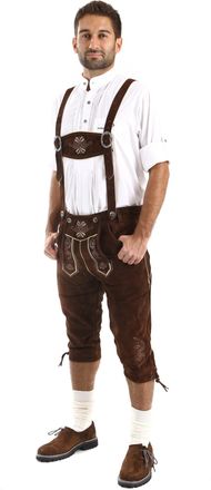 Almbock Lederhose Herren Dunkelbraun - Trachtenlederhose Kniebund aus feinem und geschmeidigem Veloursleder - Lederhose Herren braun - Trachtenhose 46