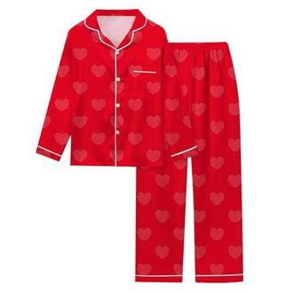 Generic Ensemble de pyjama &agrave; manches longues imprim&eacute; en forme de coeur pour la Saint-Valentin 2026 (2), Rouge, 3XL
