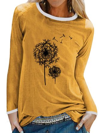 Dresswel Damen L&ouml;wenzahn Langarm T-Shirt Pusteblume Drucken Langarmshirt Herbst Bluse Tops Oberteile