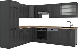 Vicco Eckküche Fame-Line, Dunkelgrau, 287 x 60 cm, AP Eiche