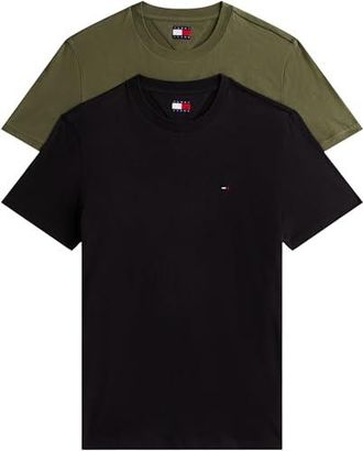 Tommy Jeans TJM Xslim 2Pack Jersey Tee Ext Dm0Dm20687 T-Shirt S/S, Multi (Black/Dark Greenery), L Homme