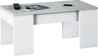 Dmora Couchtisch Oceanside, Couchtisch mit hochklappbarer Platte, niedriger Wohnzimmertisch, 100x50h45/56 cm, Wei&szlig; und Beton