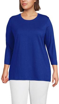 Lands End Supima-Shirt mit 3/4-&Auml;rmeln, Damen, Gr&ouml;&szlig;e:48-50 plus, Blau, Baumwolle, by Lands End