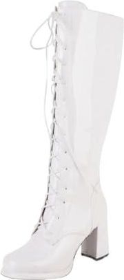 Generic Bottes hautes à lacets pour femme - Talon épais - Chaussures de fête dhiver - Grande taille, blanc, 40.5 EU