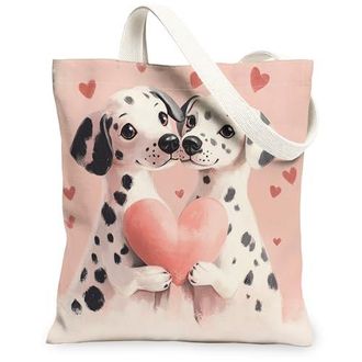 Generic Sac fourre-tout en toile motif dalmatien pour le shopping, 33 x 38 cm, sac d&eacute;picerie r&eacute;utilisable pour la Saint-Valentin, pour femme, animal de compag