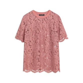 Dolce & Gabbana Spitzen-Rundhals-T-Shirt - - Tops - Damen - Rosa - L