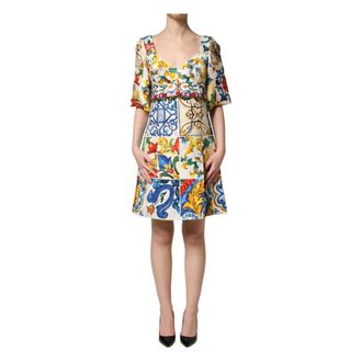 Dolce & Gabbana Majolica Print Baumwoll-Minikleid - - Dresses - Damen - Mehrfarbig - 2XS
