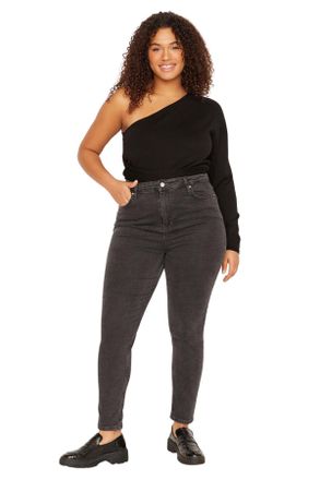 Trendyol Trendyol Damen Gerade Hohe Taille Plus-Size-Jeans Jeans, Gray, 42 Große Größen EU