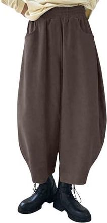 Generic Pantalon en Corduroy Barrel pour femme - Jambes larges - Vintage - Mid Baggy - Pantalon sarouel confortable - Pantalon de loisirs esth&eacute;tique - Noir - 
