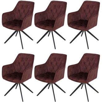 Hhg [NEUWERTIG] 6er-Set Esszimmerstuhl HHG-134, K&uuml;chenstuhl Armlehne drehbar Auto-Return Samt 440g/m&sup2; Wildleder-Optik terrakotta-braun