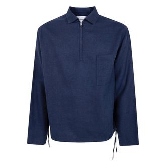 Arte Homme, Pulls, Bleu, Taille: L Linen Quarter Zip Pullover