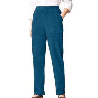 Generic Pantalon en velours côtelé pour femme, pantalon élastique taille haute à jambe droite, pantalon décontracté ample et confortable avec poches, bleu pao