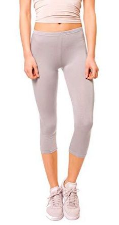 Easy Young Fashion Legging capri basique pour femme - Pantalon 3/4 &eacute;lastique en viscose de coton - 1077 - Taille unique (XS-M), gris clair, 36-40