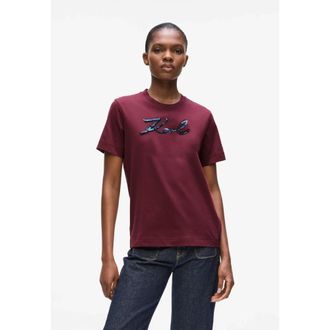 Karl Lagerfeld Femme, Tops, Rouge, Taille: 42 FR T-shirt Signature &agrave; Sequins