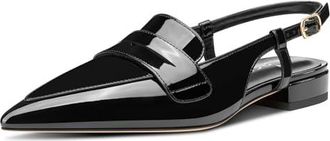 Castamere Femmes Slingback Chaussures Plates Escarpins Bas Talon Heel Fermé Pointu Bout Slip-on Loafers Bureau Décontracté Chaussures 2 CM Heels Noir 42 EU