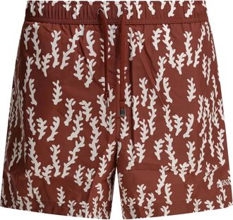 Ermenegildo Zegna Badeshorts mit Blatt-Print - Braun