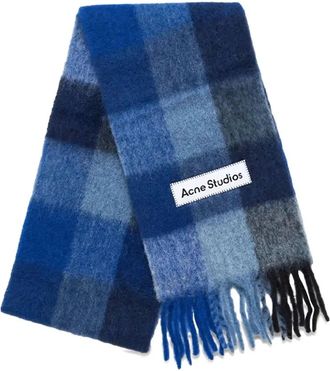 Acne Studios écharpe frangée à carreaux - Bleu