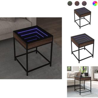 vidaXL Table basse avec LED Infinity ch&ecirc;ne marron 40x40x51 cm - Table Basse - Tables Basses - Table Dappoint - Bout De Canap&eacute;