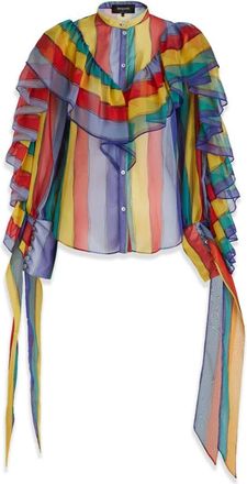 Rochas Femme, Blouses et Chemises, Multicolore, Taille: 36 FR Blouse &agrave; Volants et Imprim&eacute; Ray&eacute;
