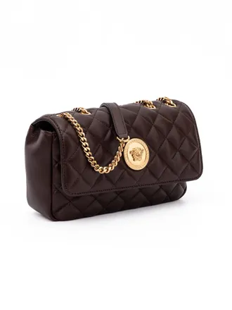 Versace Womens Brown Quilted Leather Shoulder Strap Bag Beige