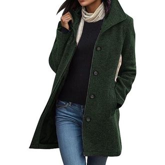 Generic Veste en Laine Femme Col Revers Automne et Hiver Manteau &agrave; Manches Longues Chaud Blousons avec Poches Couleur Unie Cardigan D&eacute;contract&eacute; Coupe-Vent Mi 