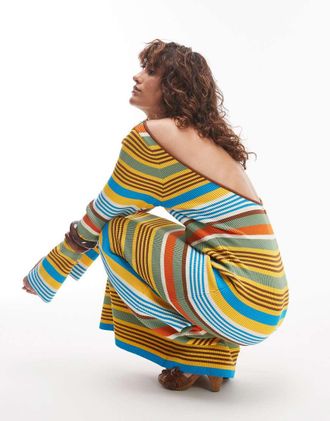 Topshop Maxikleid aus Strick mit bunten Streifen und U-Ausschnitt hinten