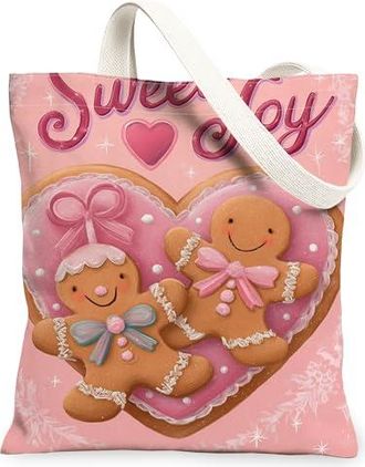 Generic Sacs fourre-tout en toile en forme de coeur en pain d&eacute;pices, design Sweet Joy l&eacute;gers, lavables et r&eacute;utilisables pour les vacances, le shopping, les vo