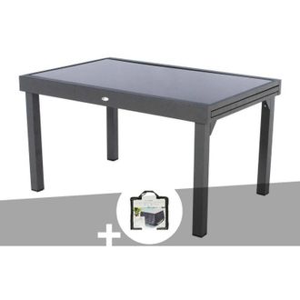 Hesperide Hesperide - Table extensible rectangulaire en verre 6/10 places - Aluminium &eacute;poxy et verre tremp&eacute; - Dimensions 135x90cm ferm&eacute;, 270x90cm ouvert